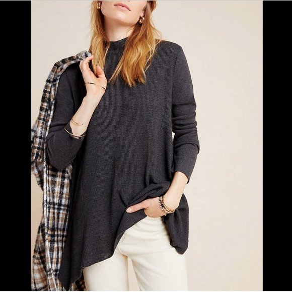 Anthropologie | Tops | Anthropologie Tla Carbon Gray Thermal Waffle ...